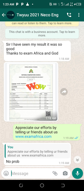 Our Past NECO Examination Results & Testimonies